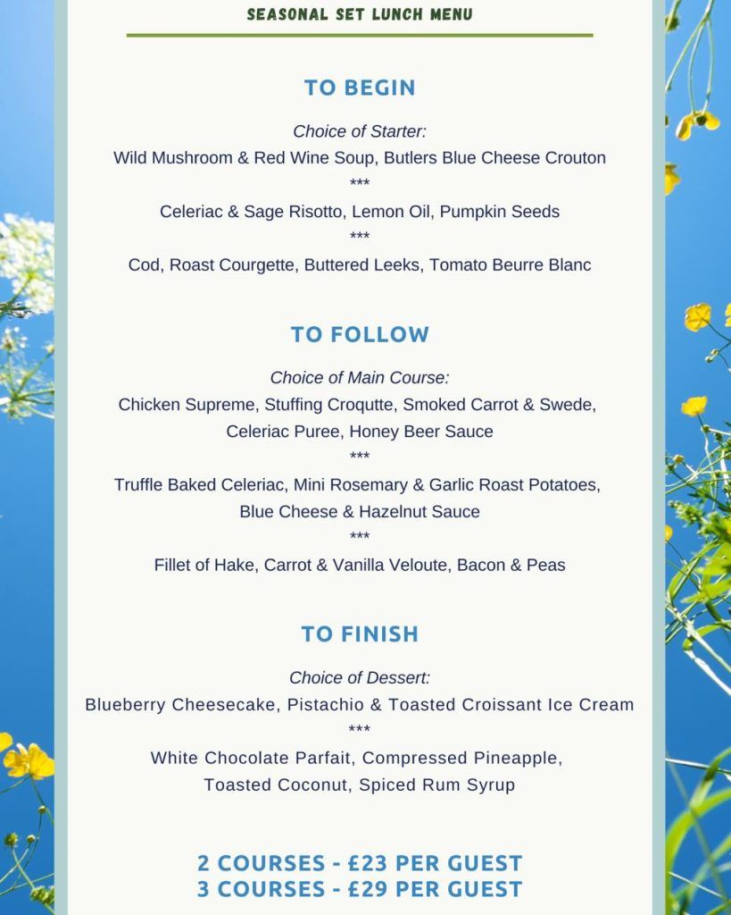 NEW SEASONAL SET LUNCH MENU - Essential Rossendale Valley